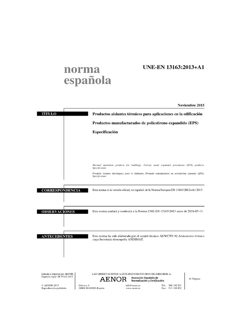 En 13163 2012+a1 (2015) PDF | PDF