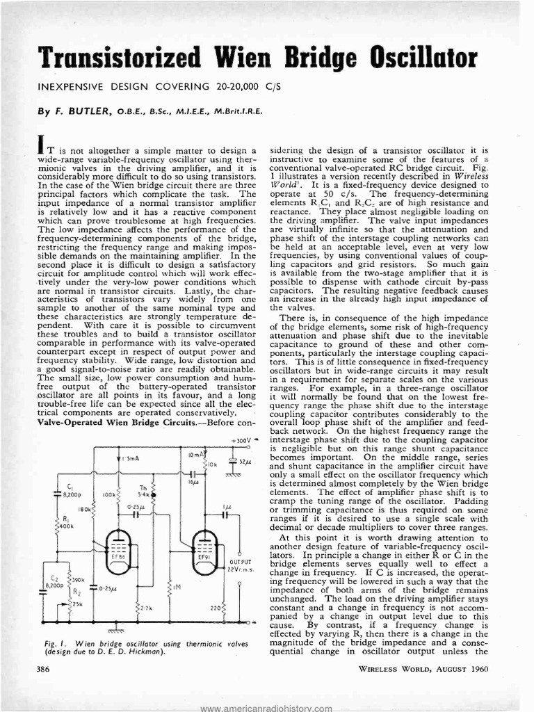 Wien Bridge Oscillator | PDF | Amplifier | Electronic Oscillator