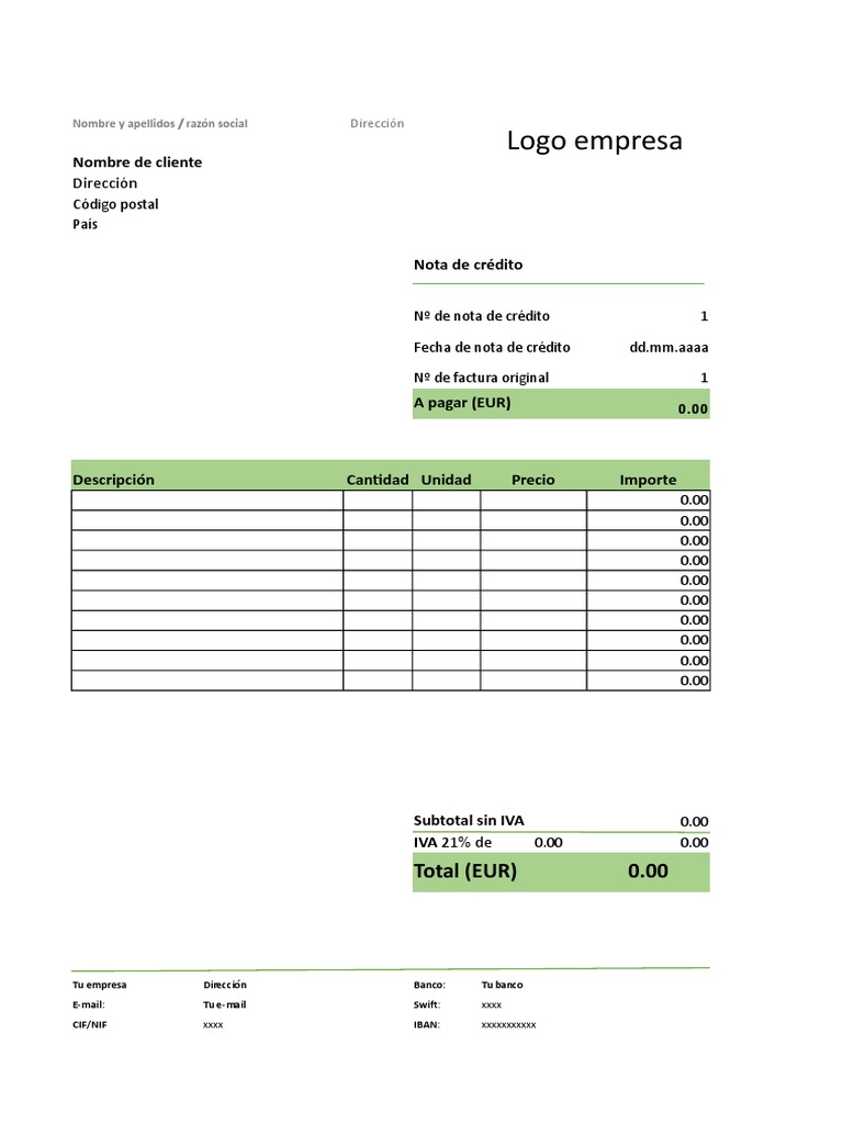 modelo-nota-de-credito-excel.xlsx | Bancario | Servicio financiero y ...