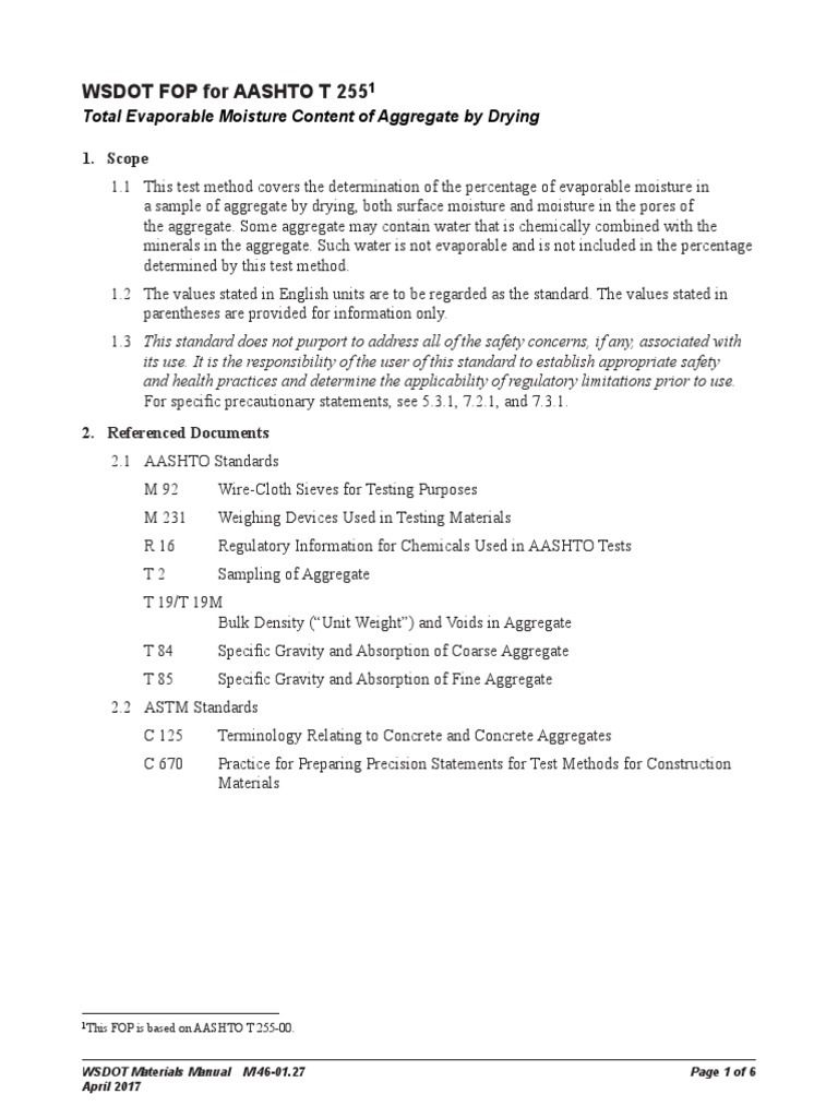 AASHTO t255 | PDF | Construction Aggregate | Concrete