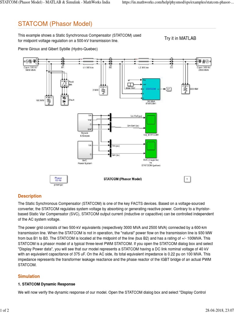 STATCOM (Phasor Model) - MATLAB & Simulink | PDF | Electric Power Transmission | Power Engineering
