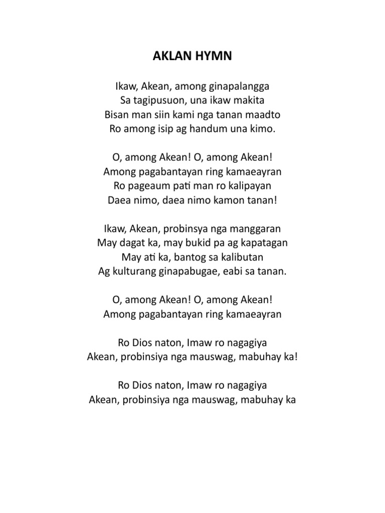 AKlan Hymn Lyrics 2018 | PDF