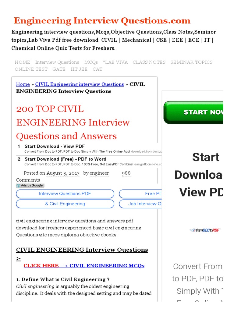 200 TOP CIVIL ENGINEERING Interview Questions and Answers | PDF | Yield ...
