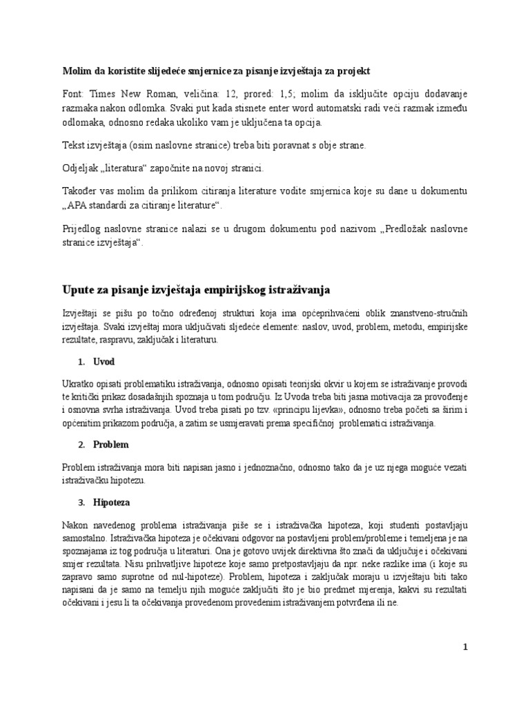 Smjernice Za Pisanje Izvještaja | PDF