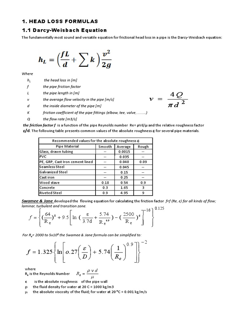 Friction Loss, Properties & Standard Pipes | PDF | Pipe (Fluid ...