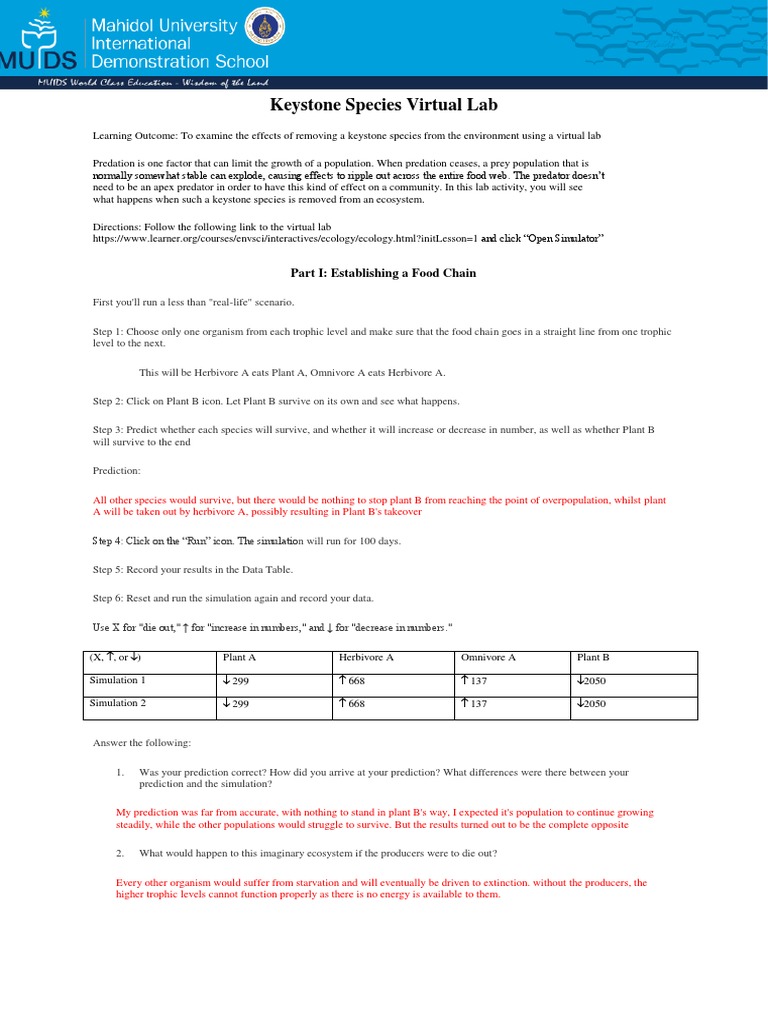 Keystone Species Virtual Lab - Prad | PDF | Herbivore | Predation