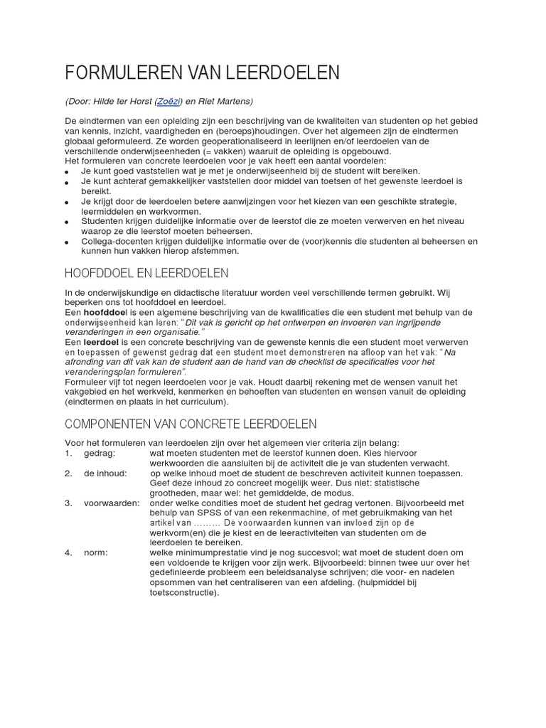 Formuleren Van Leerdoelen | PDF