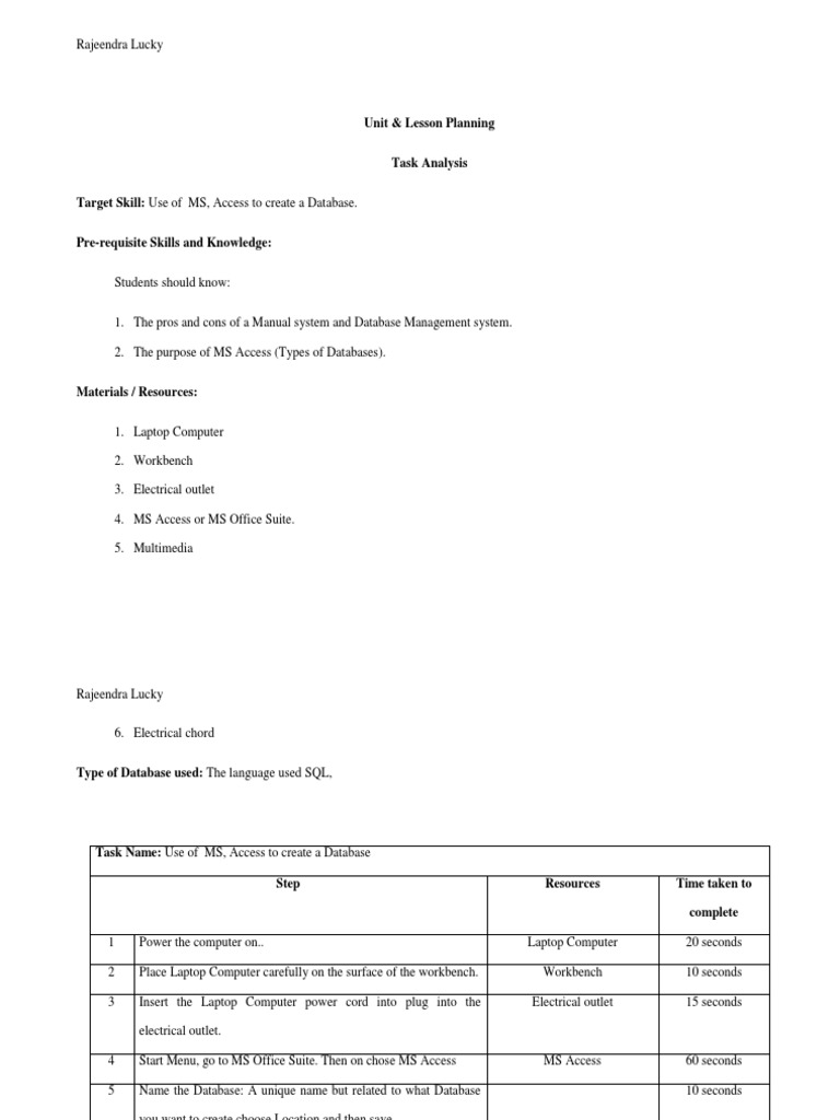 Unit & Lesson Planning | PDF | Microsoft Access | Databases