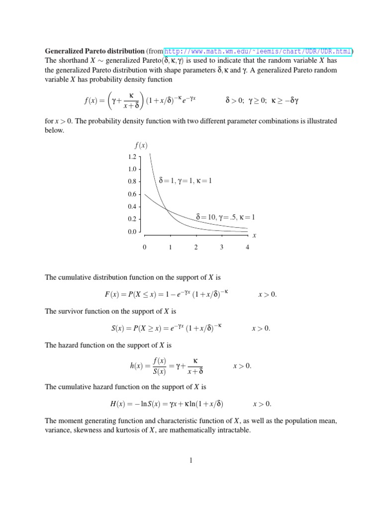 Generalized Pareto Distribution Parameters and Functions | PDF