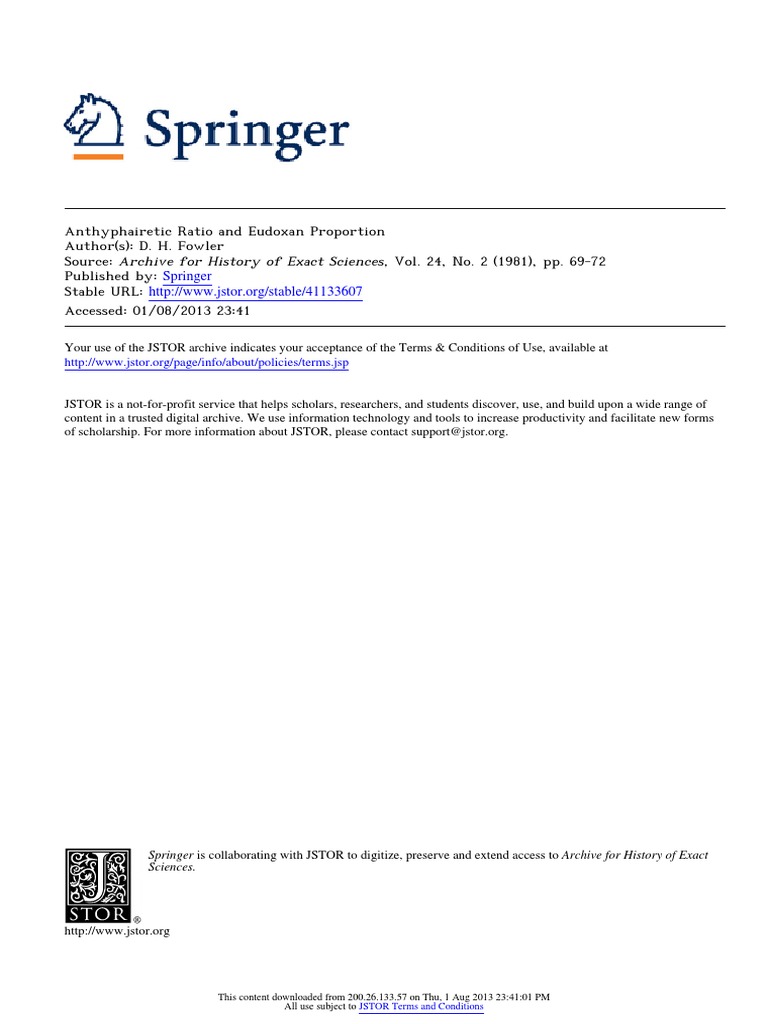 (1981) - Fowler, D. Anthyphairetic Ratio and Eudoxan Proportion | PDF ...
