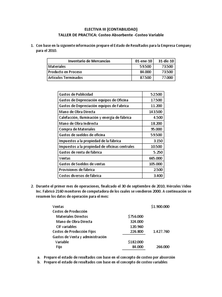 Electiva III Taller 1 Capitulo IV v01 MMR | PDF | Contabilidad financiera | Ciencias económicas