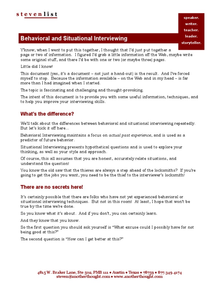 Behavioral and Situational Interviewing_p | Question | Interview | Free ...