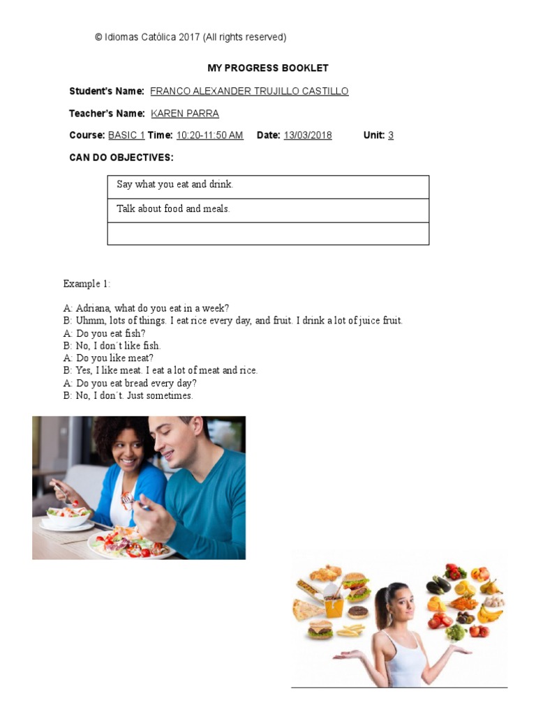 My Progress Booklet Template V 3 Pdf Meal Cuisine