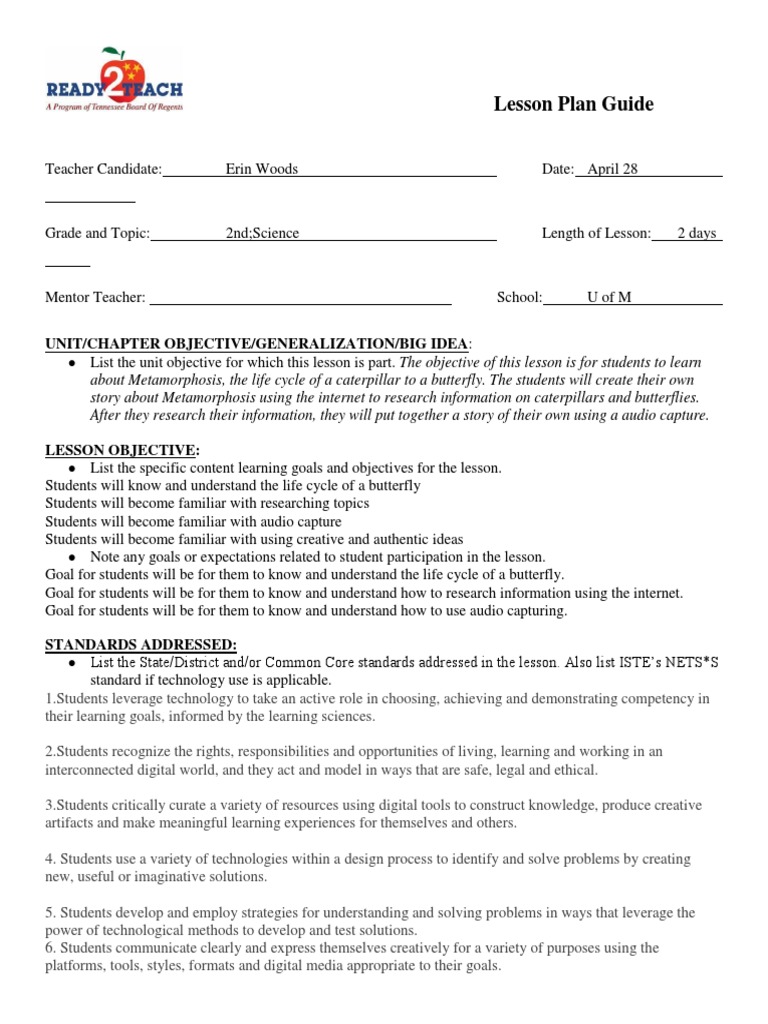 Lesson Plan Guide: Unit/Chapter Objective/Generalization/Big Idea | PDF ...