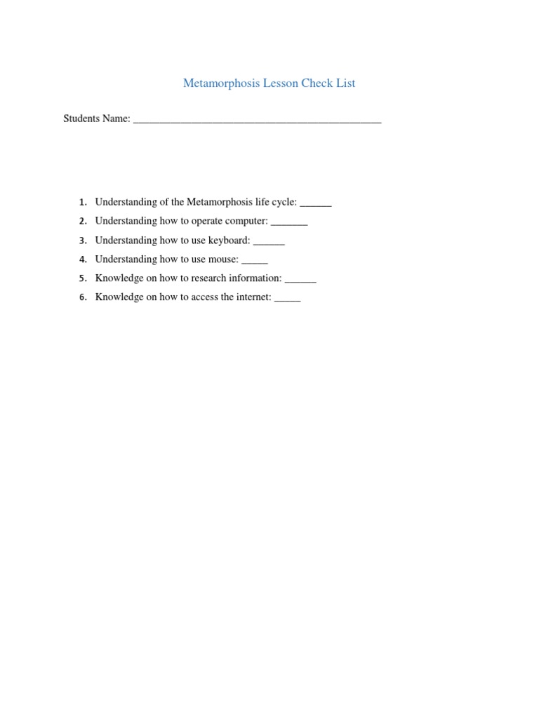 Metamorphosis Check List | PDF