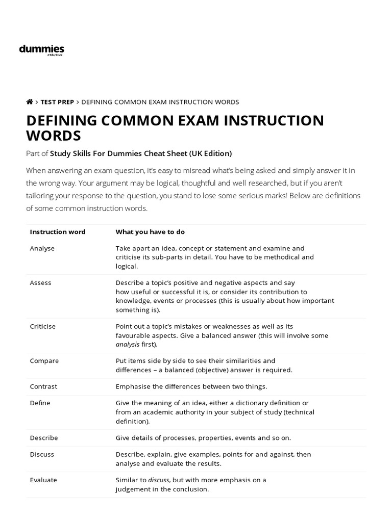 Defining Common Exam Instruction Words | PDF | Fraction (Mathematics ...