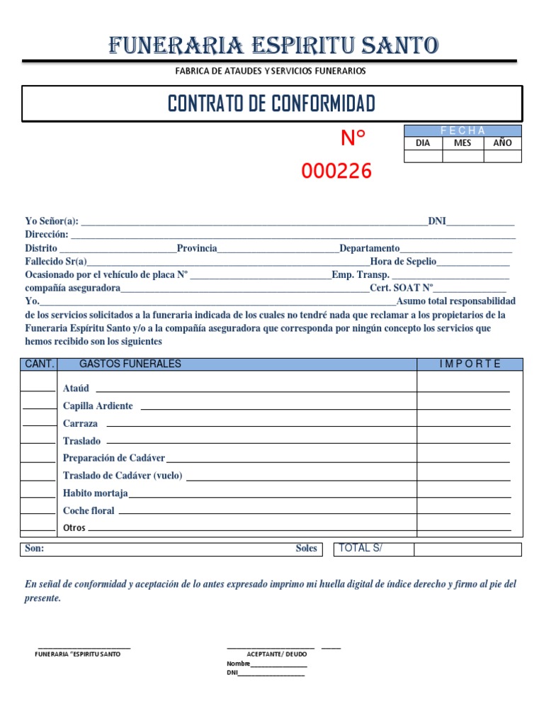 Contrato de Servicios Funerarios | PDF | Casa funeraria | Funeral
