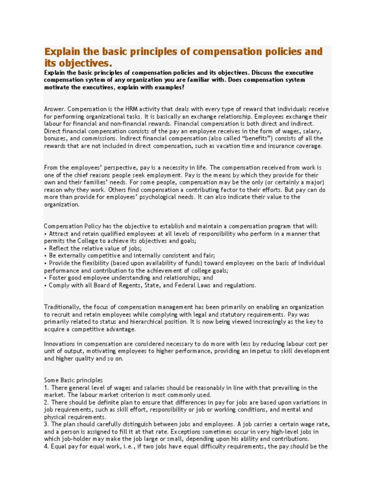 Explain The Basic Principles of Compensation Policies and Its ...