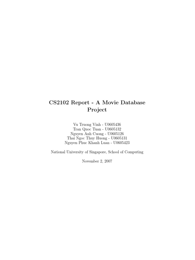 CS2102 Report - A Movie Database Project | PDF | Table (Database) | Relational Model