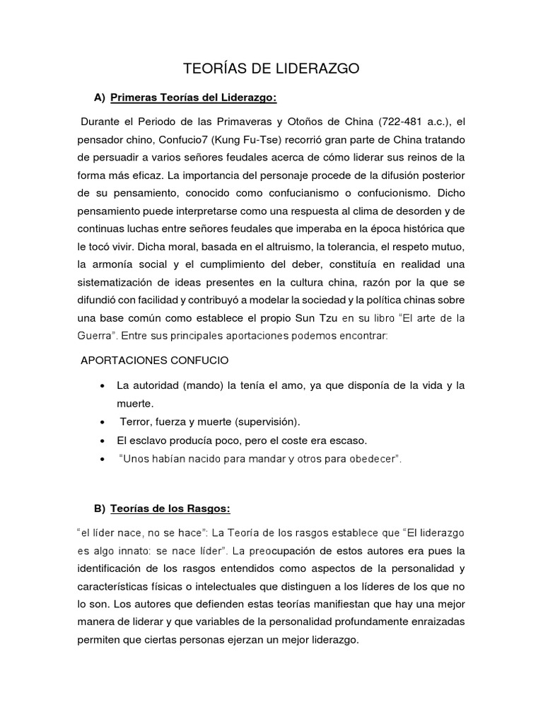 Teorías de Liderazgo | PDF | Liderazgo | Conceptos psicologicos