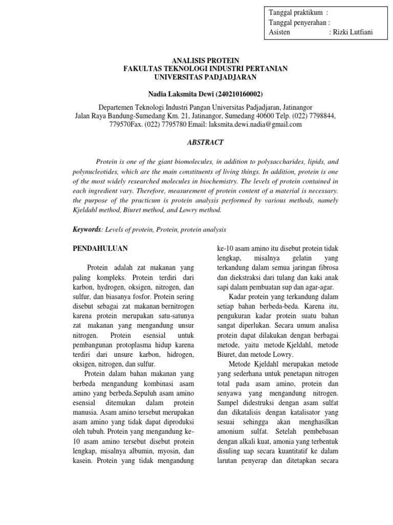 Laporan Analisis Protein | PDF