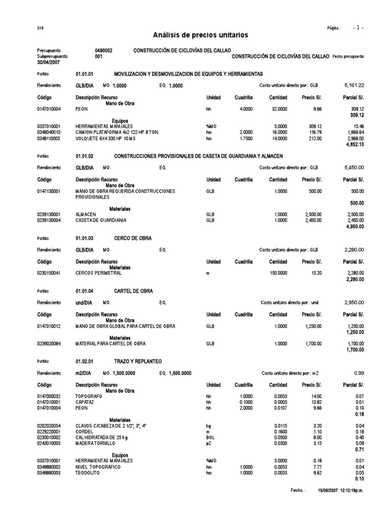 Analisis de Costos Unitarios Pavimento Flexible | PDF | Albañilería ... Analisis de Costos Unitarios Pavimento Flexible | PDF | Albañilería ...