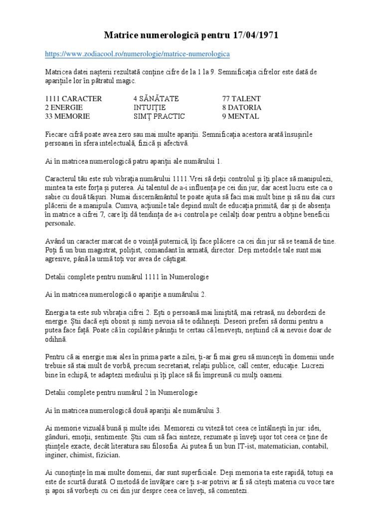 Matricea Numerologica | PDF