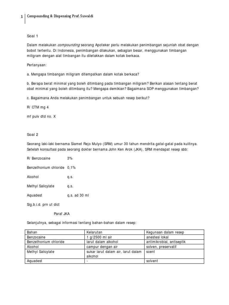 Soal Soal Compounding Dan Dispensing PDF | PDF