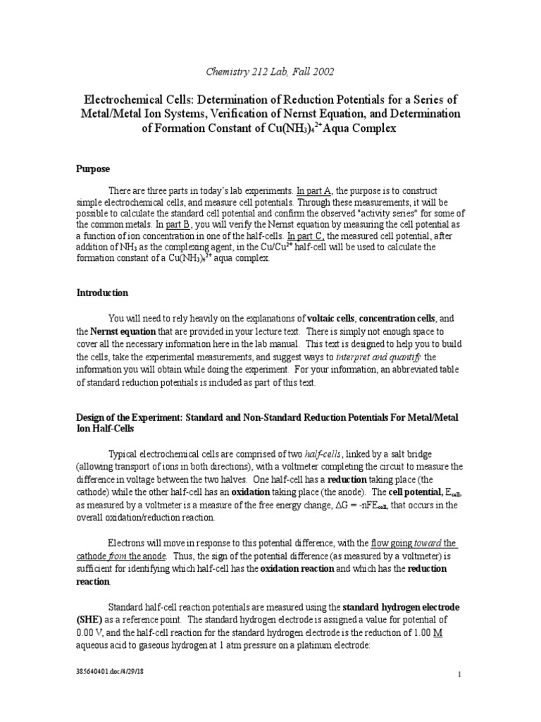212 Echem Experiment - Text | PDF | Redox | Electrochemistry
