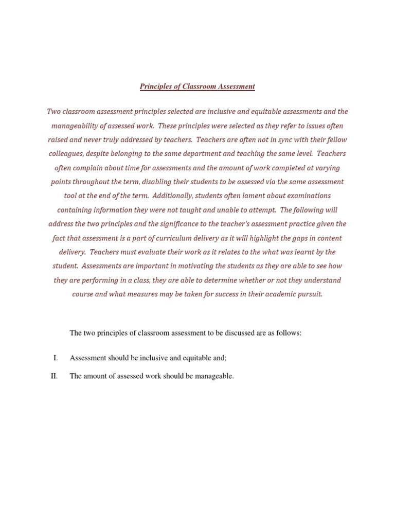 Classroom Assessment Principles Explained | PDF | Educational ...