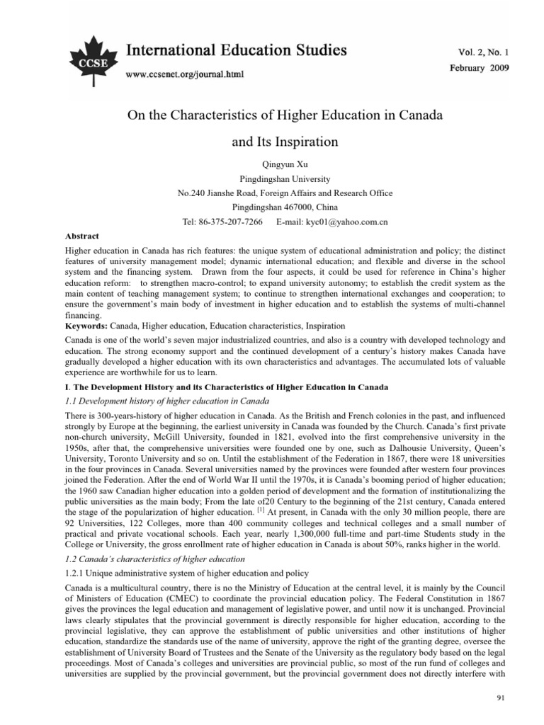Characteristics of Canadian Higher Education | PDF | University ...
