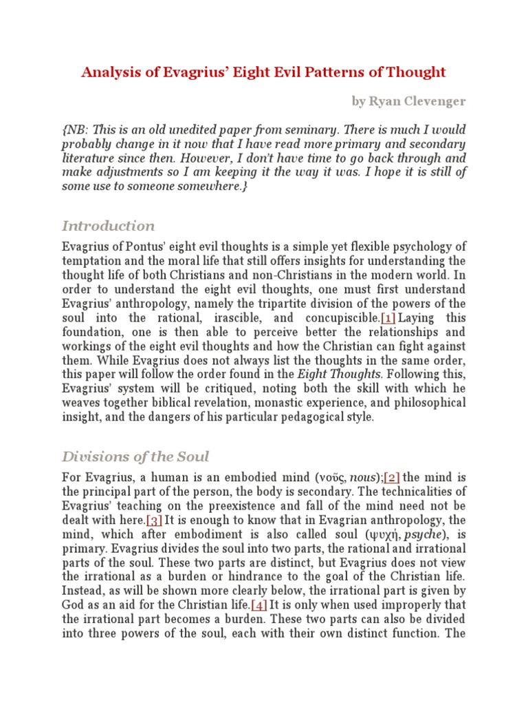 Analysis of Evagrius' Eight Evil Patterns of Thought | PDF | Seven ...