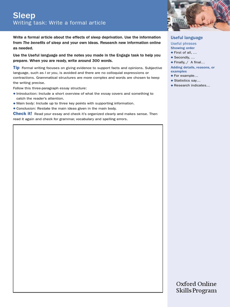 Sleep: Writing Task: Write A Formal Article | PDF | Career & Growth ...