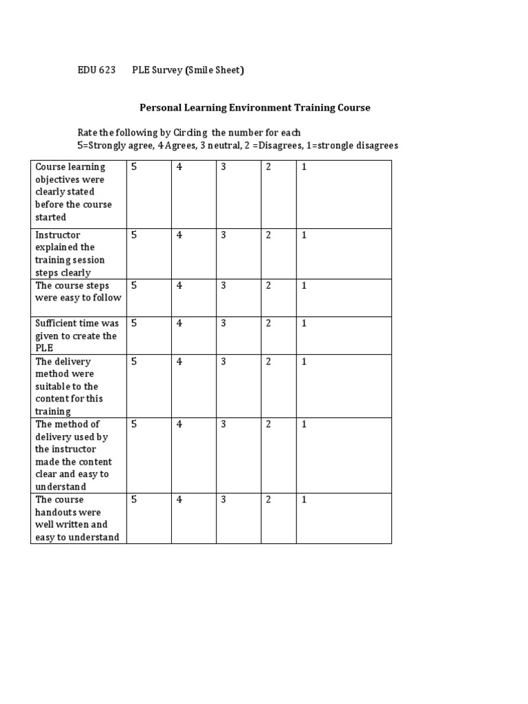 EDU 623 Smile Sheet | PDF | Learning | Cognition