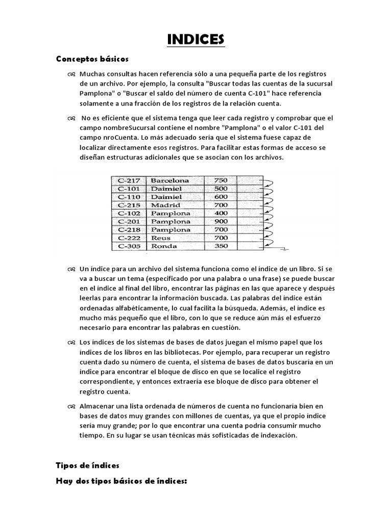 Tipos y Funciones de Índices en Bases de Datos | PDF | Puntero ...