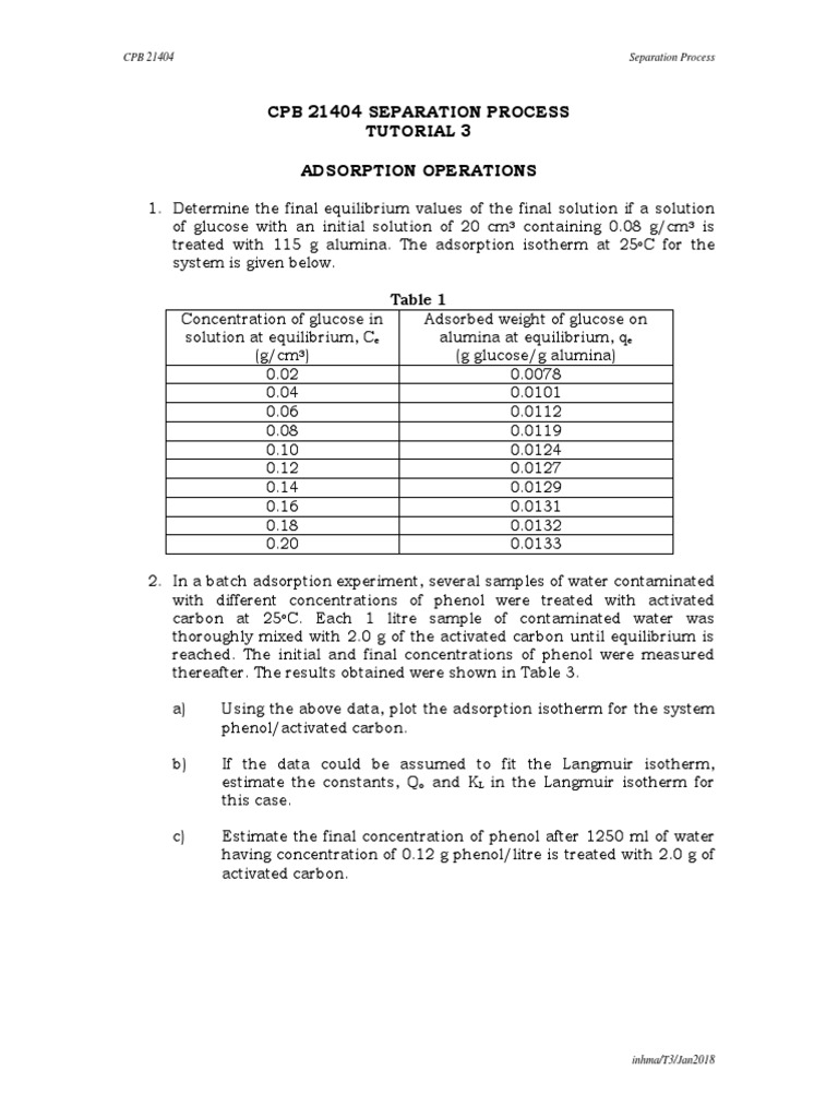 Tutorial 3 - Adsorption | PDF | Adsorption | Physical Sciences