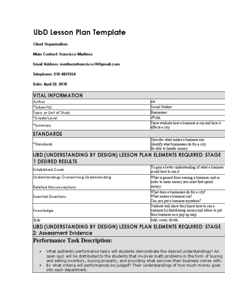 Ubd Lesson Plan Template 2 | PDF | Lesson Plan | Change