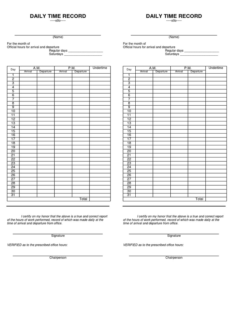 Daily Time Record Template | PDF