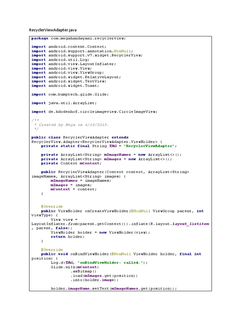 Recycler View Adapter | PDF | Computer Programming | Application Software