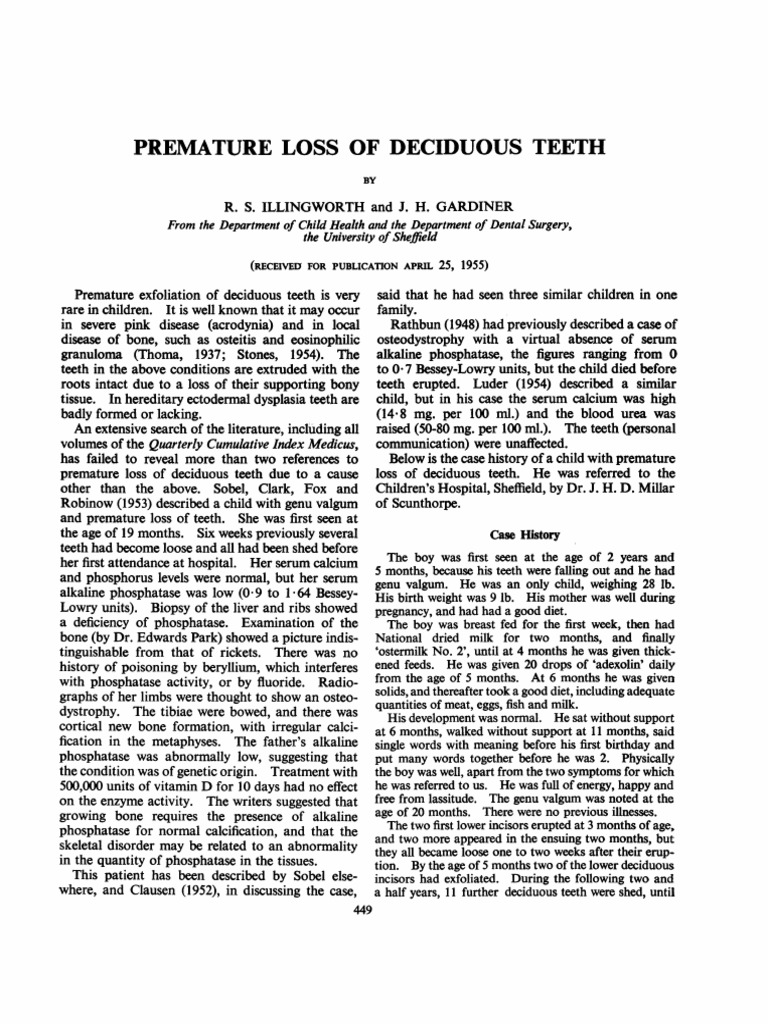 Premature Loss of Deciduous Teeth | Download Free PDF | Tooth | Bone