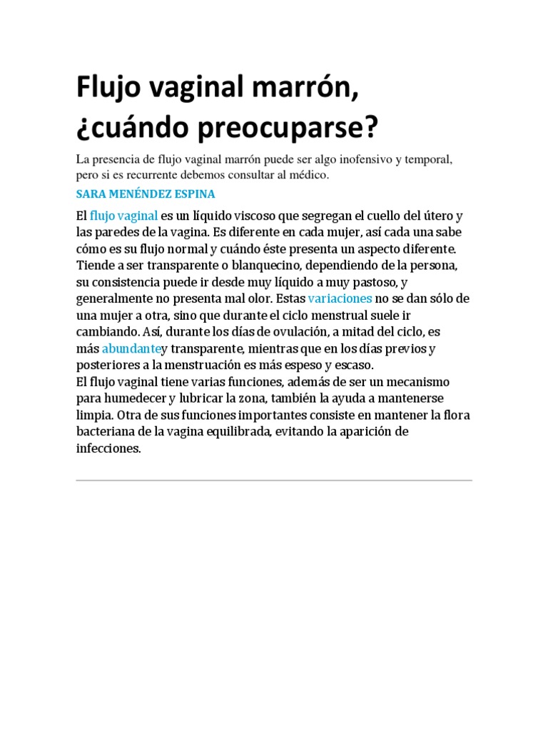 Flujo Vaginal Marrón | PDF | Menstruación | El embarazo