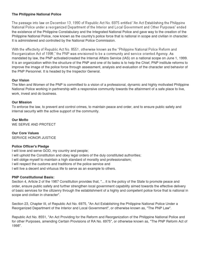 An Overview of the Philippine National Police: Its History, Vision ...