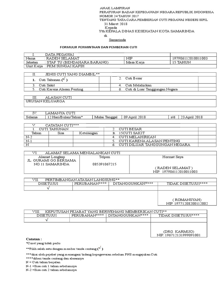 Lembar Cuti 2018 | PDF