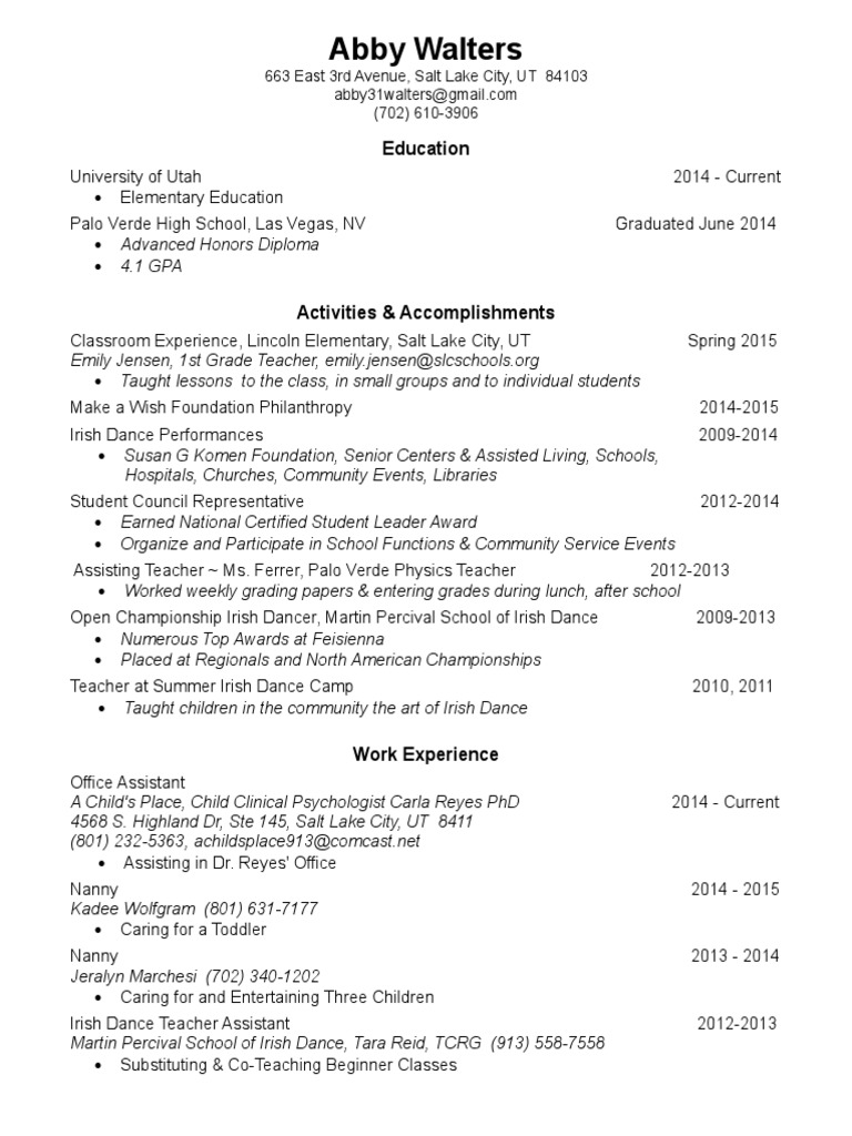 Abbys Resume | PDF | Teachers | Change