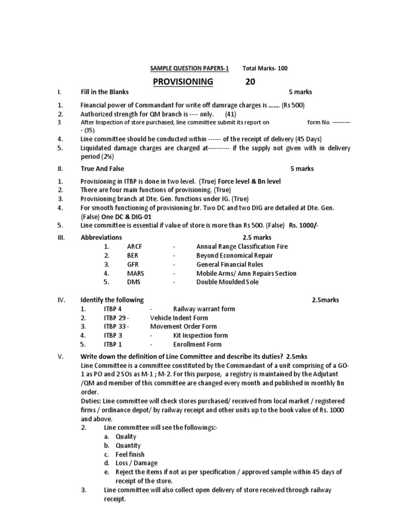 Provisioning 20: Fill in The Blanks 5 Marks | PDF | Infantry | Wars ...