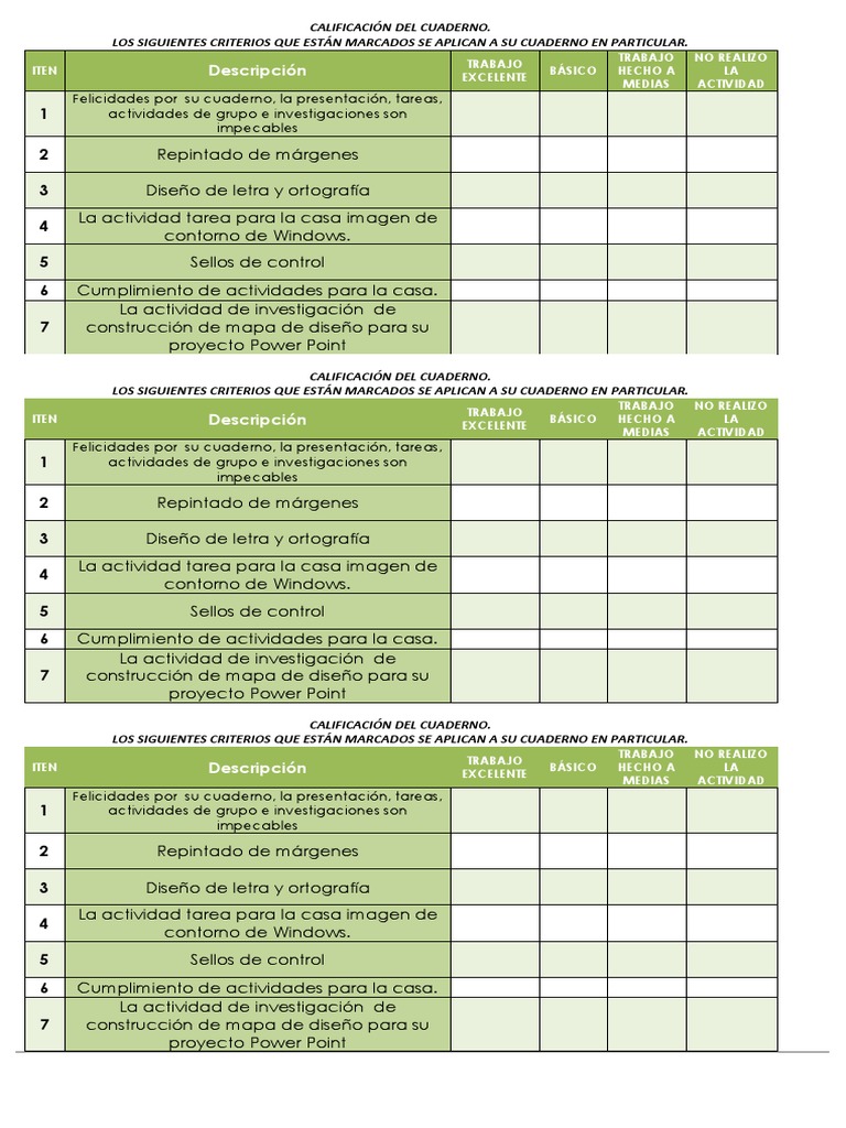 Criterios para Calificacion de Cuaderno. | PDF | Informática ...