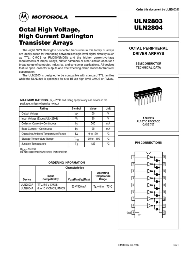 Datasheet Uln 2803 PDF | PDF | Cmos | Electrical Engineering