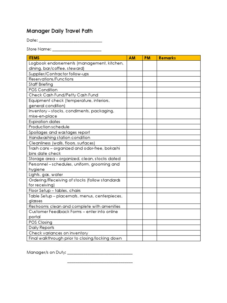 Manager Daily Travel Path Template | PDF