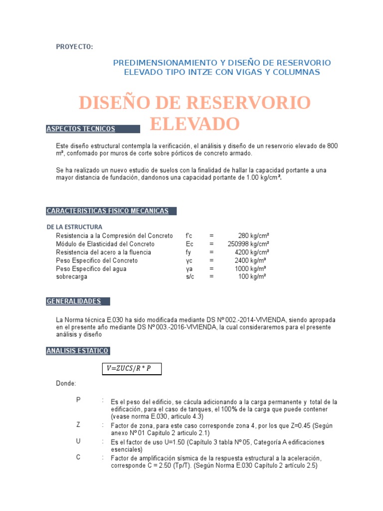Reservorio Elevado - Memoria Calculo | PDF | Rigidez | Cantidad
