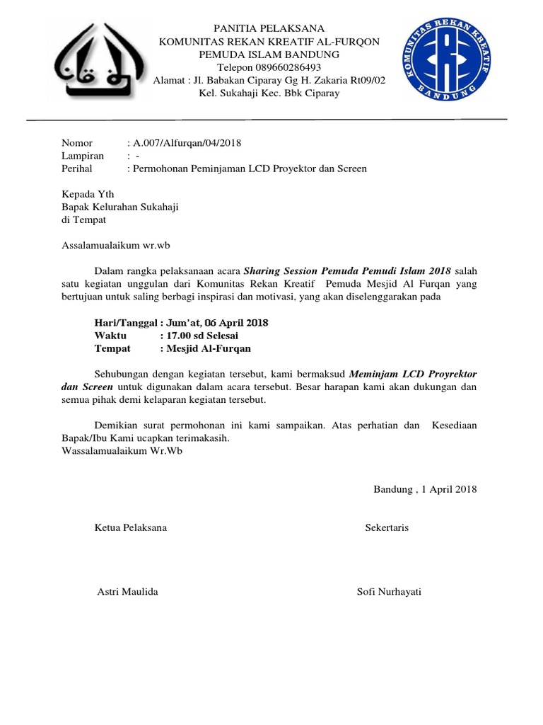 Surat Peminjaman Proyektor | PDF